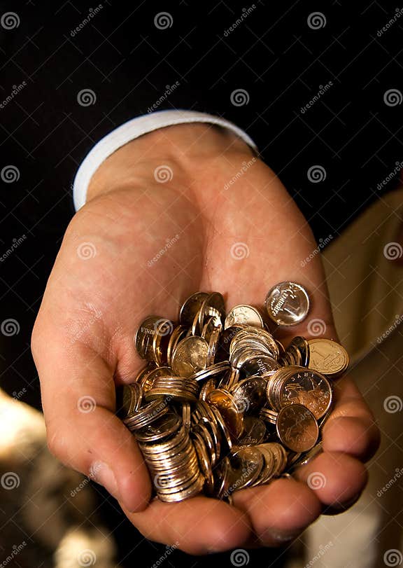 Handful of Coins in the Palm Stock Photo - Image of charity, treasure ...