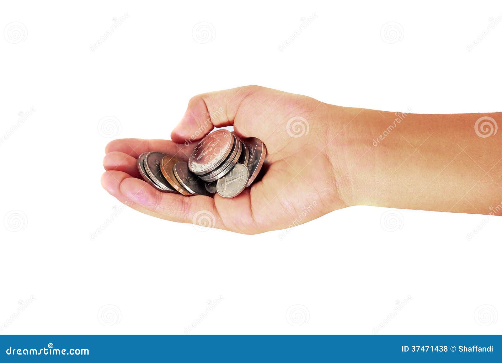 A Handful of Coins in the Palm of a Hand Stock Photo - Image of ...