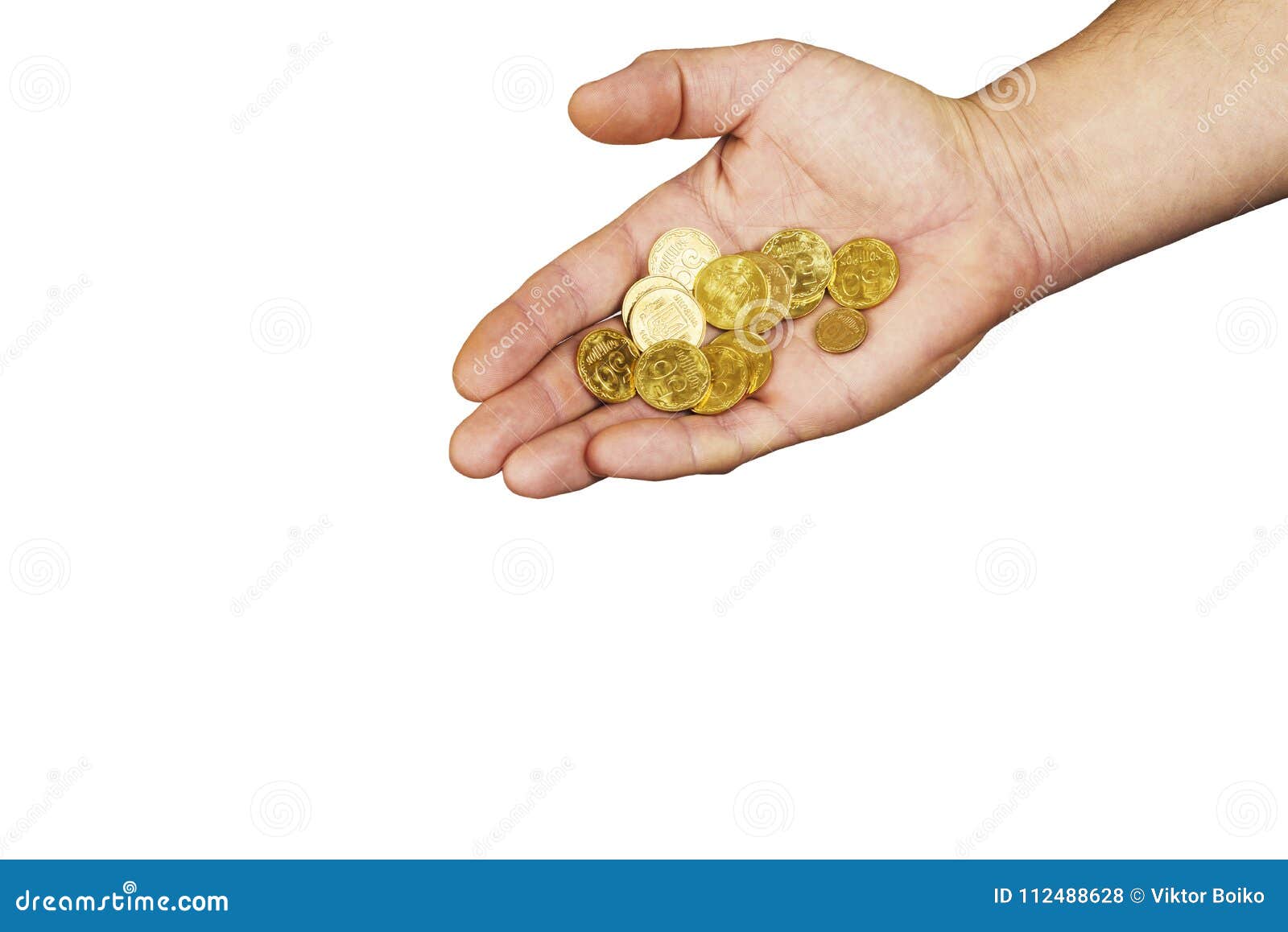 A Handful of Coins in the Palm of a Hand Stock Photo - Image of fingers ...