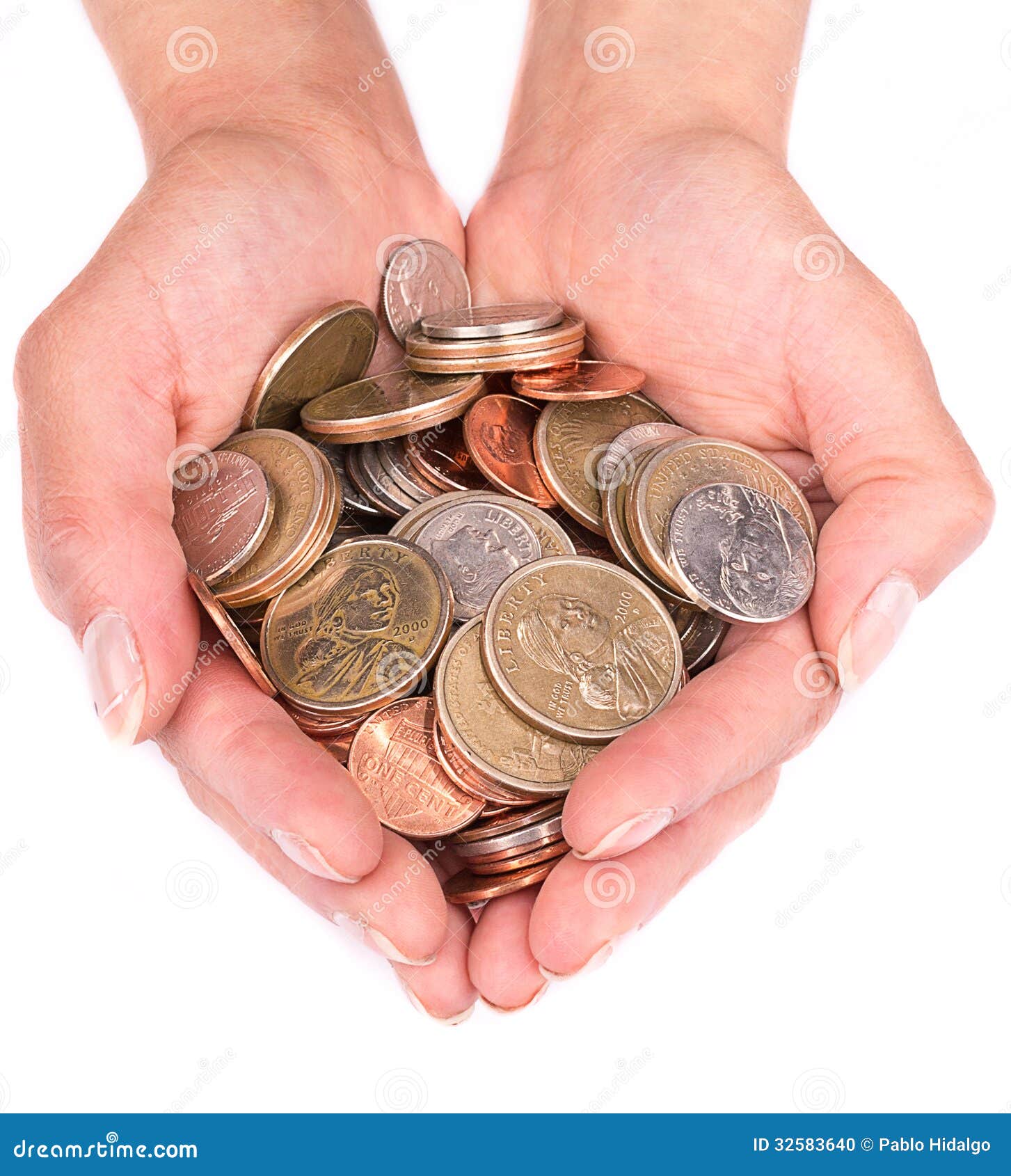 Handful with Coins in the Palm of Hands Stock Photo - Image of isolated ...