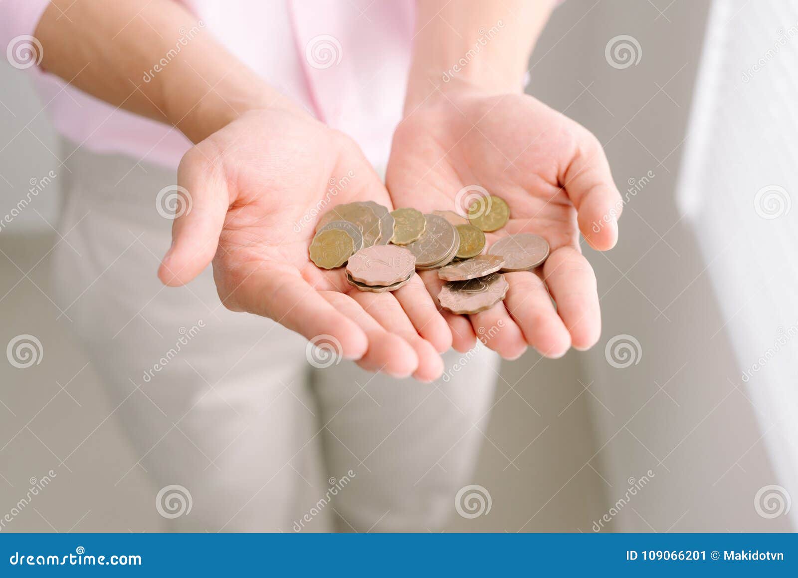 Handful of Coins in Palm Male Hands Stock Image - Image of handful ...