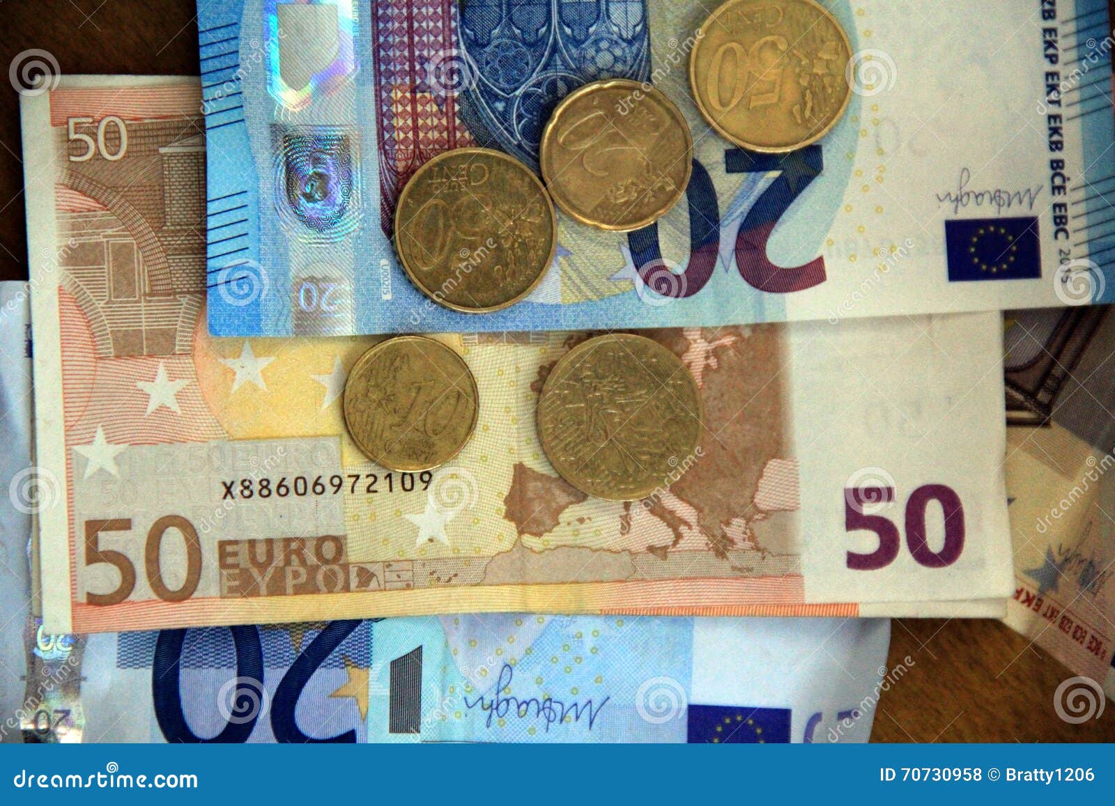 A Handful of Euro, Spread Out on Table Stock Photo - Image of ...