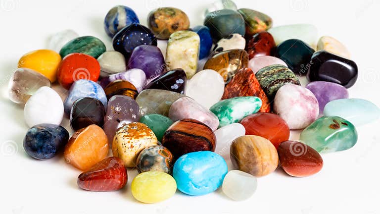 Handful of Various Gem Stones on White Stock Image - Image of ...