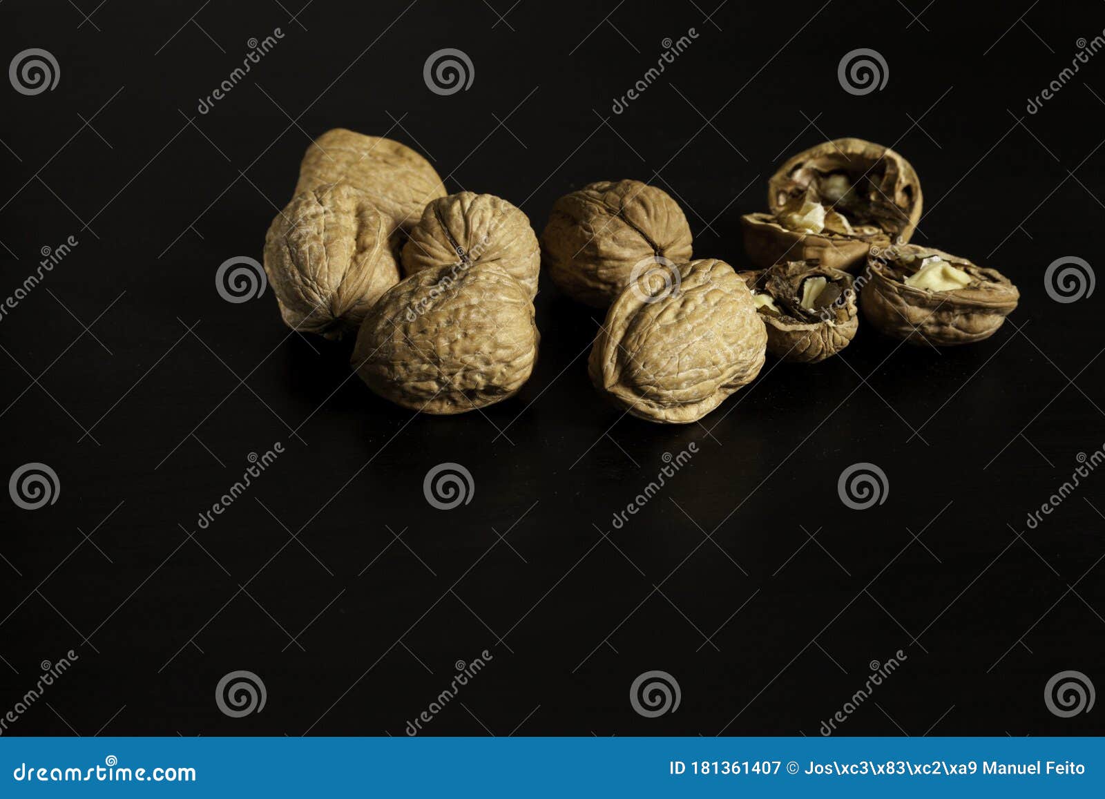 Handful of Walnuts on Black Stock Image - Image of protein, crack ...