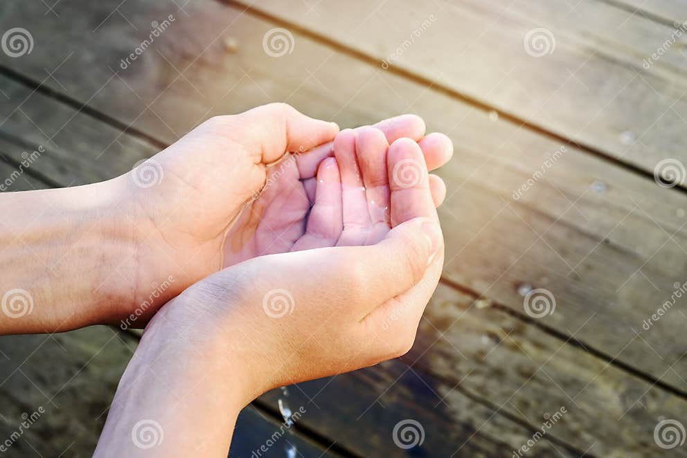 Handful of Water in the Hands of a Child Stock Image - Image of life ...