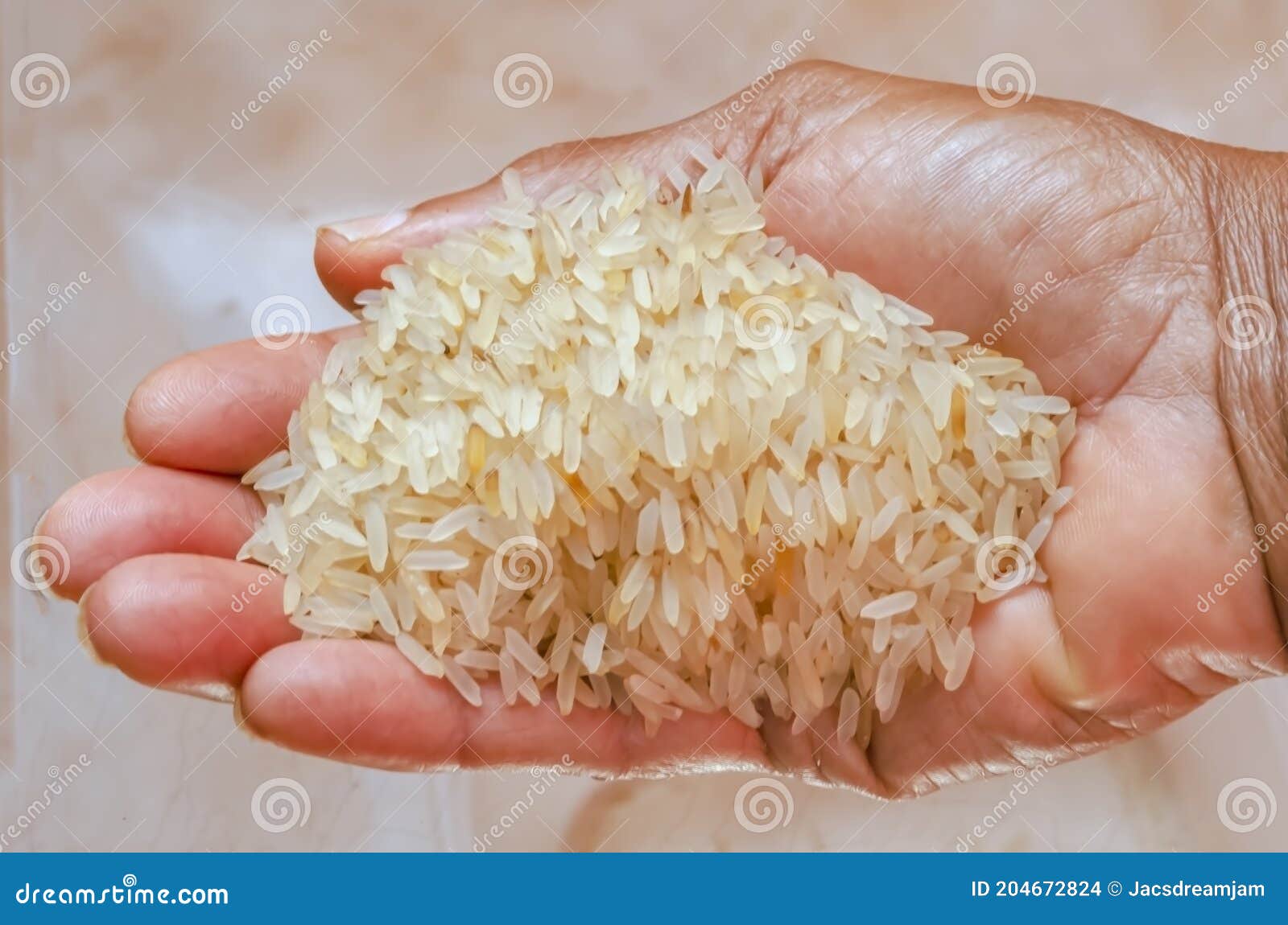 Hand Full of White Rice stock photo. Image of filled - 204672824