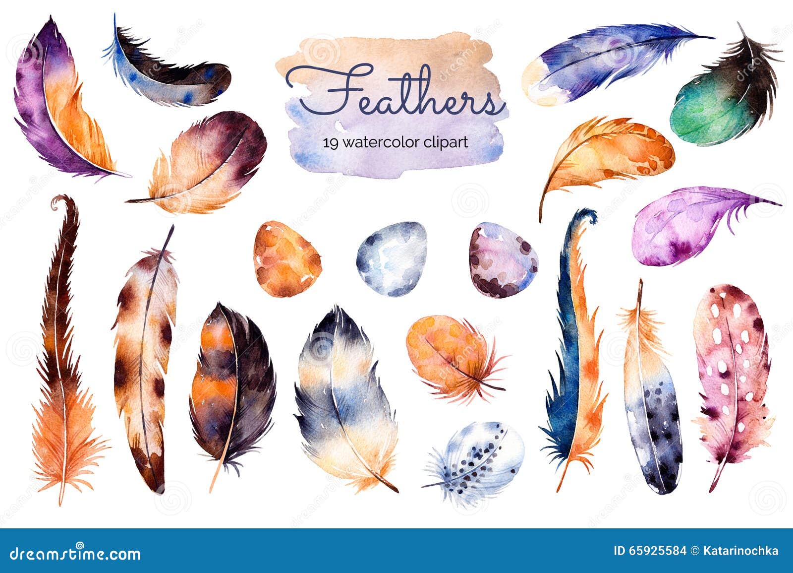 Handgemalter Satz Des Aquarells Mit 19 Elementen Stock Abbildung ...