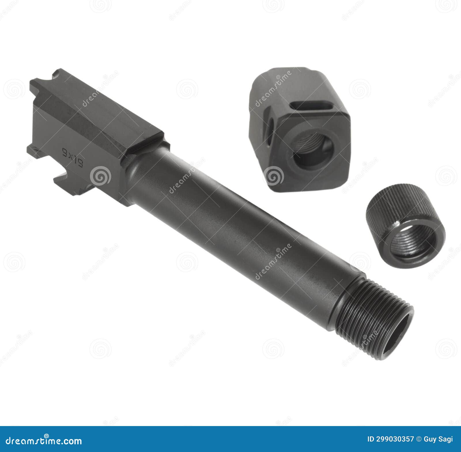Handgun Barrel with Threading and Thread Protector and Muzzle Brake ...