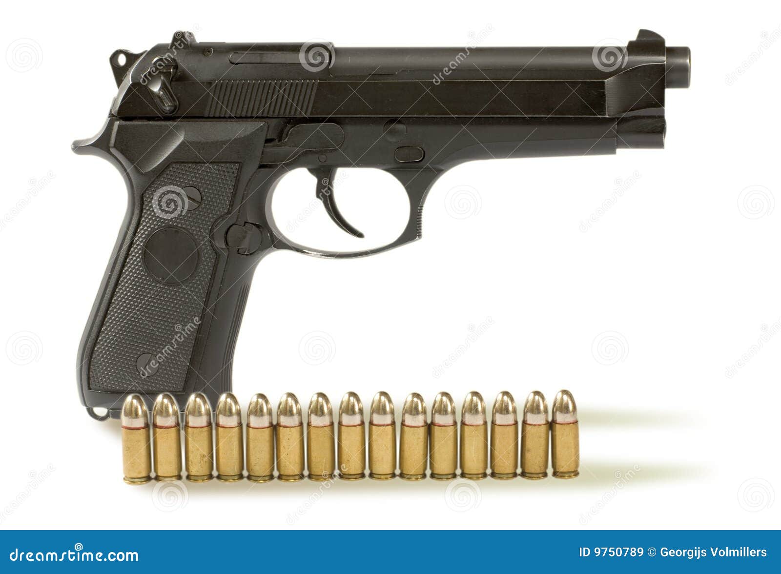 Handgun and Fifteen Bullets Stock Image - Image of isolated, white: 9750789