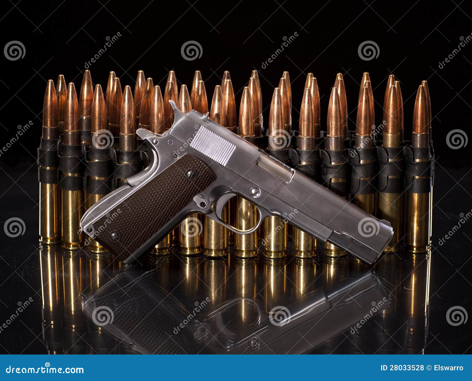 Handgun in Front of Bullets Stock Photo - Image of protection ...