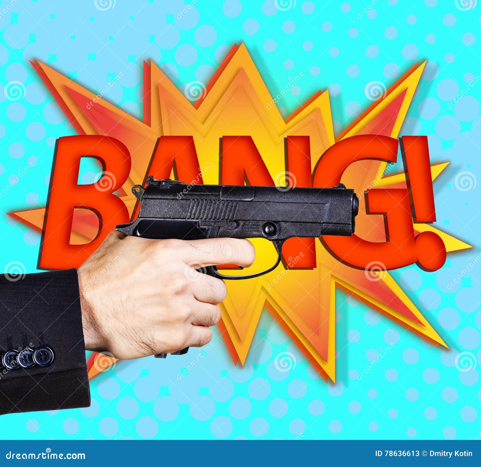 Handgun Over Retro Cartoon Explosion Stock Illustration - Illustration ...