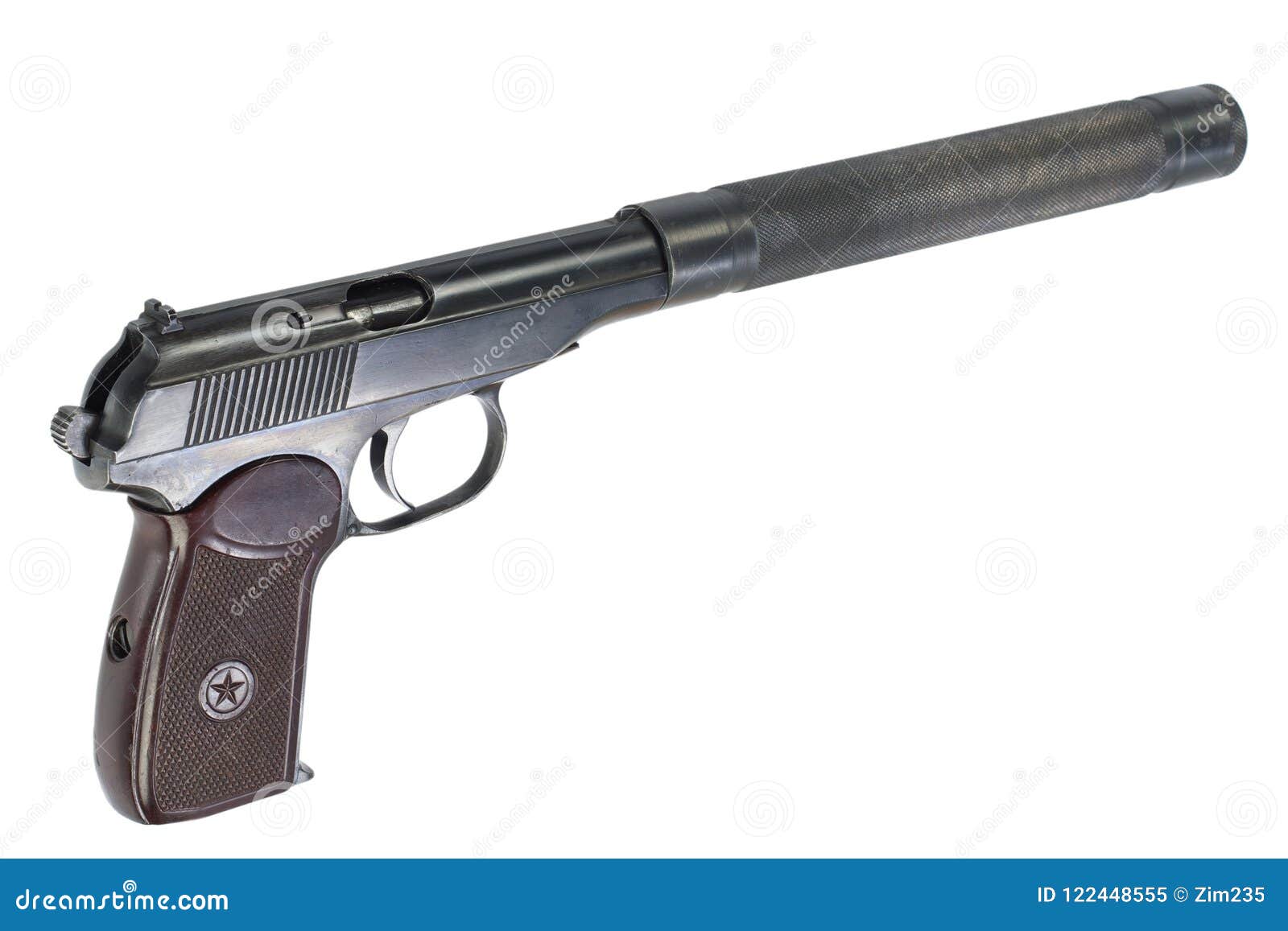 Handgun with Silencer on White Stock Image - Image of bullet, makarov ...