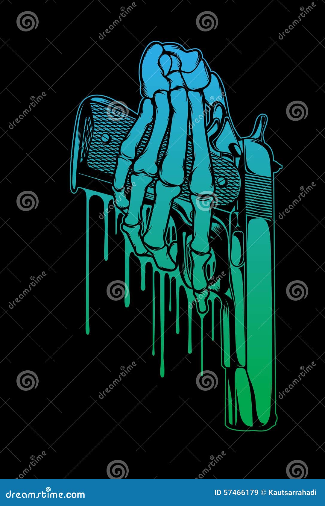 Handgun And Skeleton Hand Illustration. Cartoon Vector | CartoonDealer ...