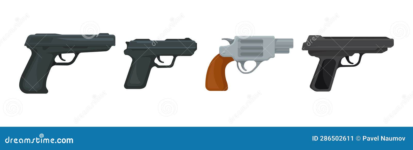 Handguns or Pistol Models with Firing Trigger Vector Set Stock Vector ...