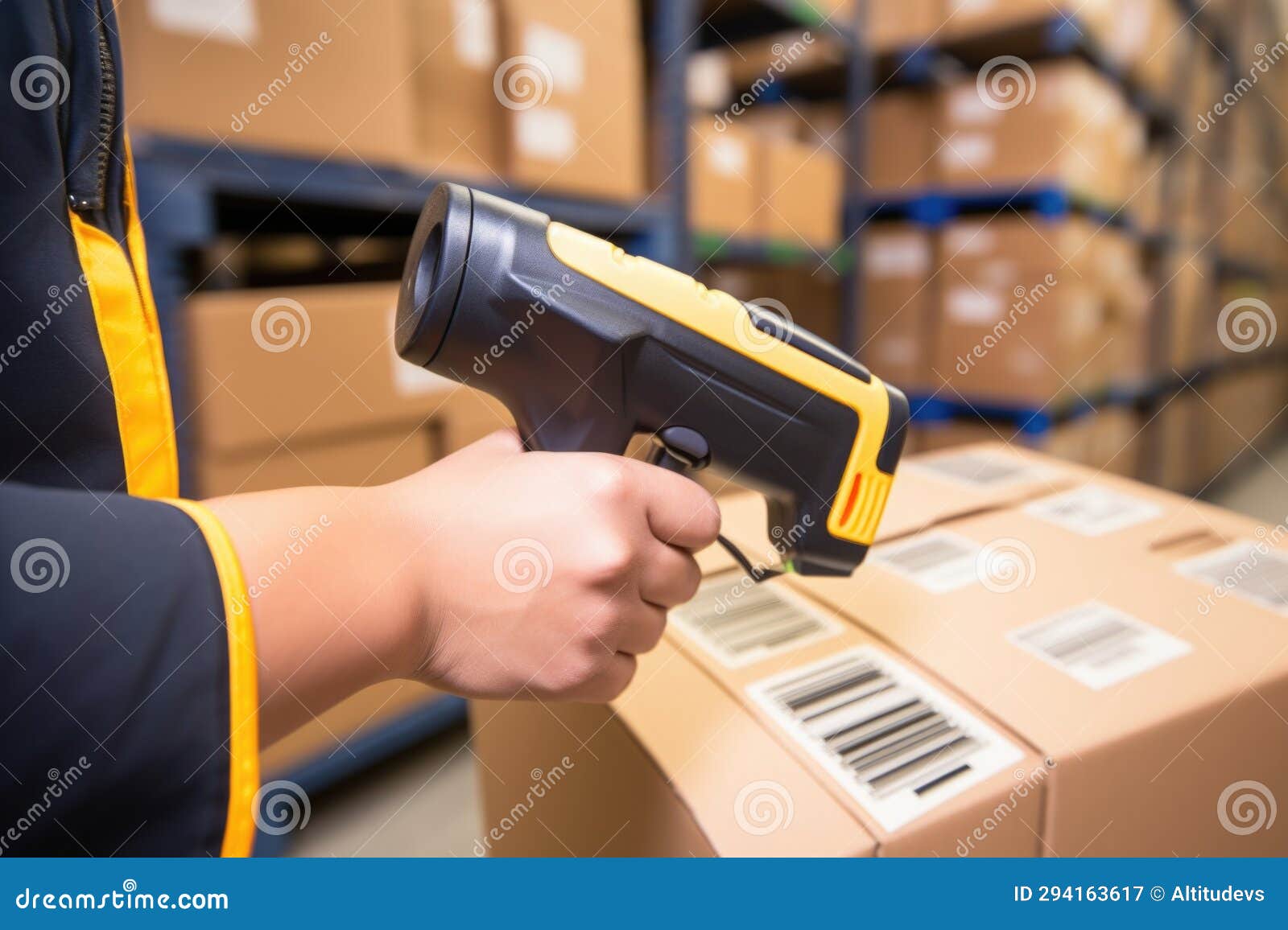 Handheld Barcode Reader Scanning a Product Box Stock Image - Image of ...