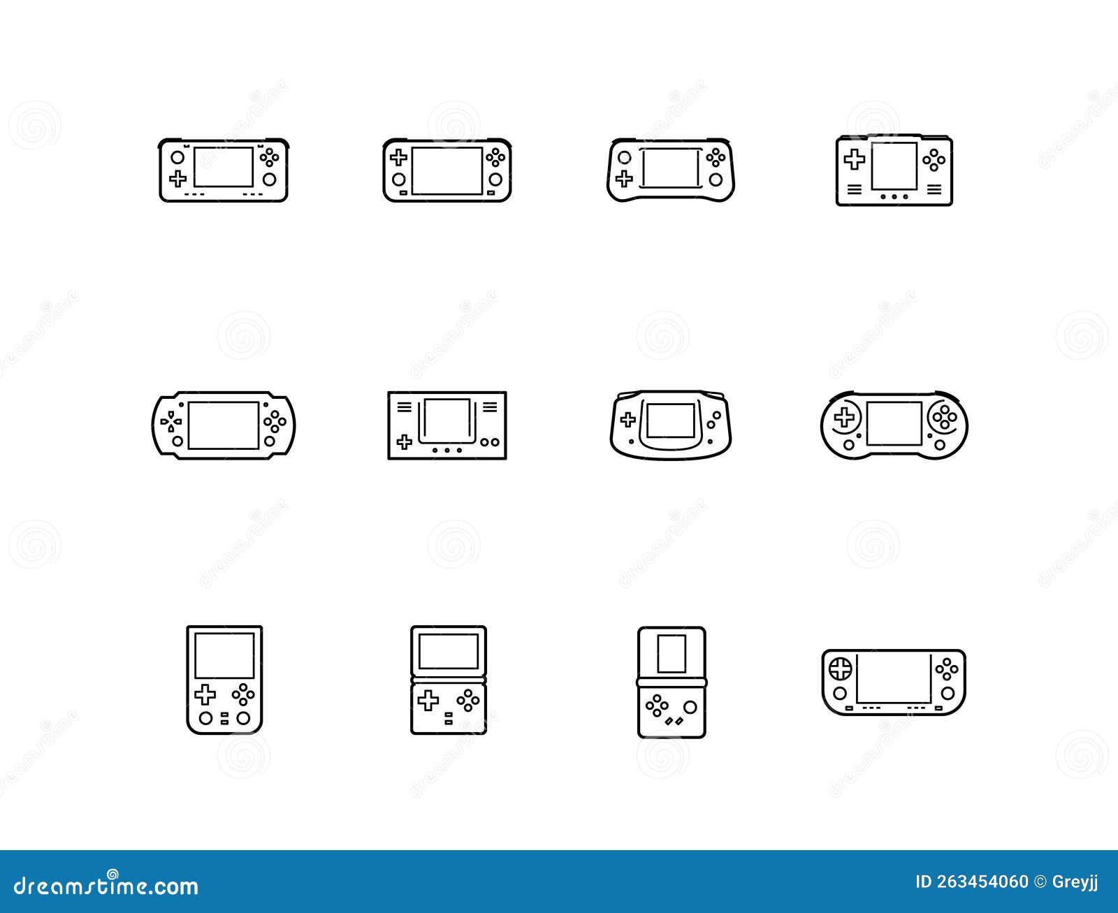 Handheld Game Console Icon Set in Outline Style Stock Vector ...