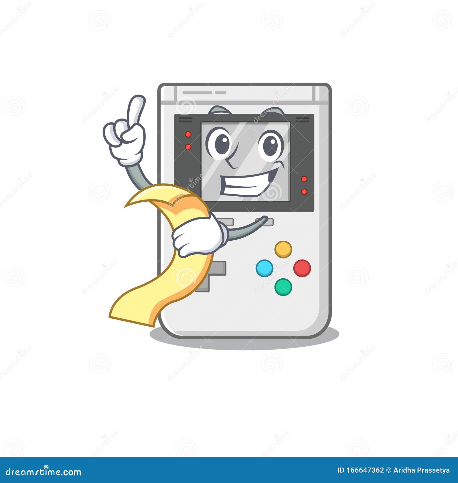 Handheld Game Scroll Cartoon Character Holding Menu Ready To Serve ...