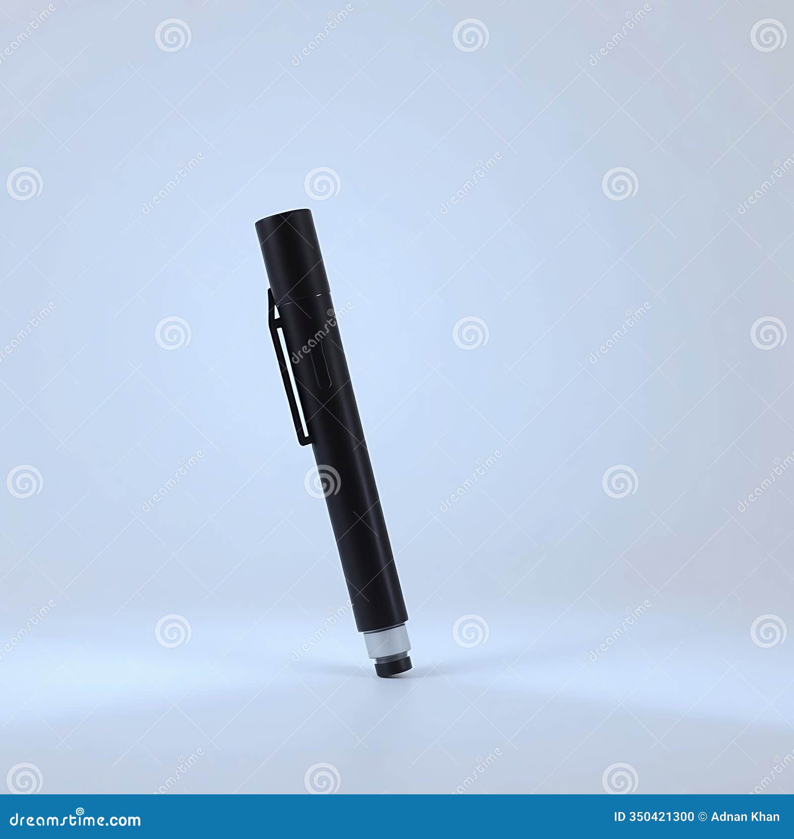 A Handheld Medical Penlight with a Bright LED Bulb Displayed on a Plain ...