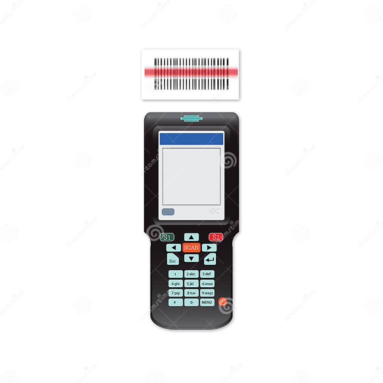 Handheld Mobile Computer in Hand or Scanner Barcode. Stock Vector ...