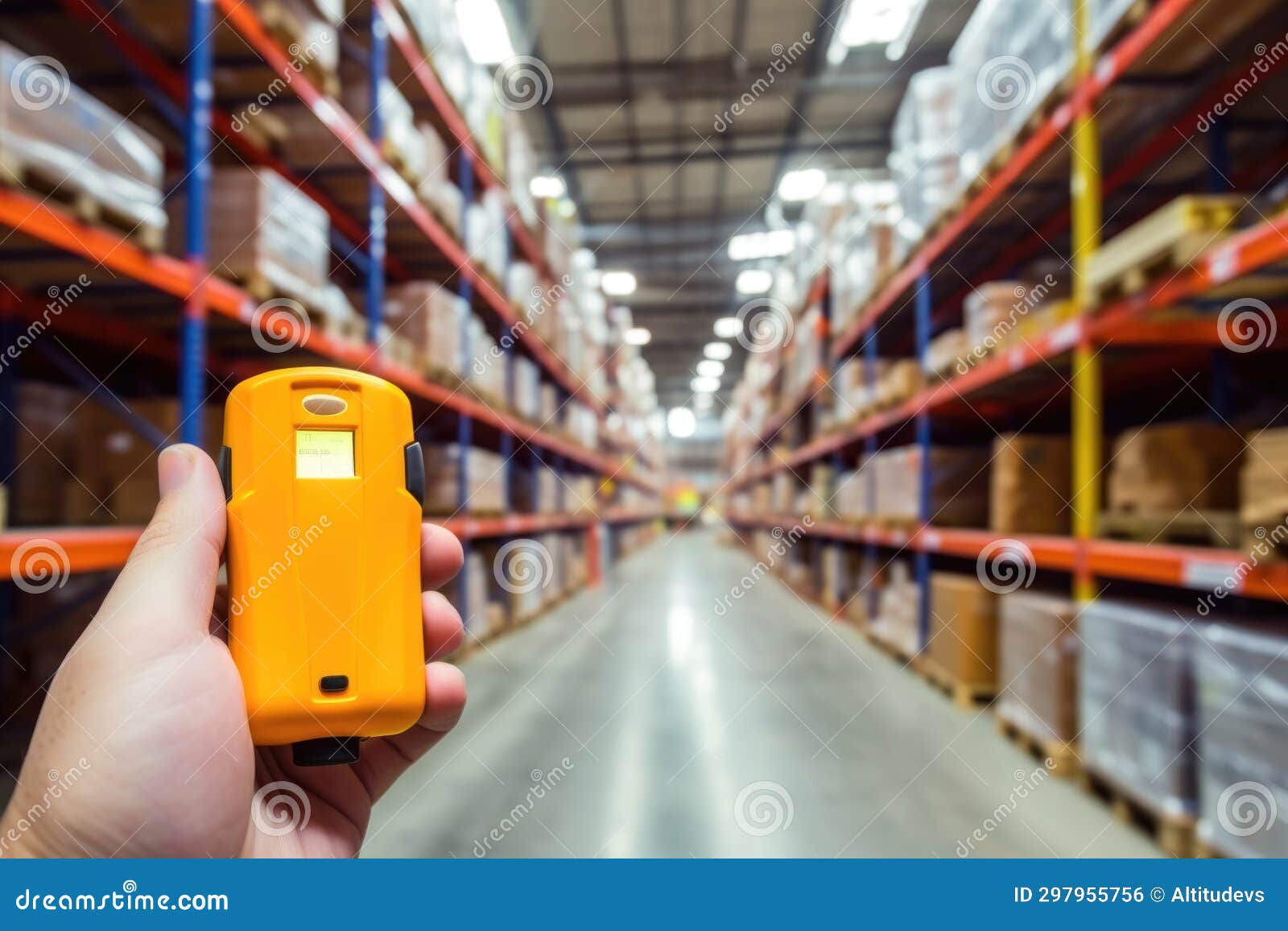 Handheld Tracking Device with Warehouse Background Stock Illustration ...