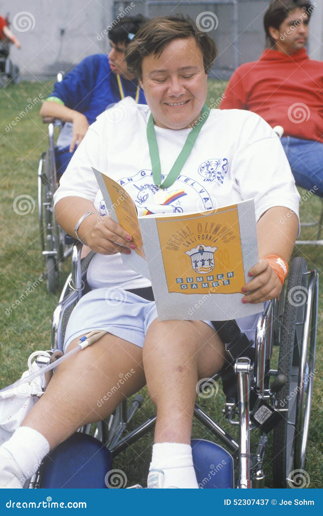 Handicapped Athlete Cheering at Finish Line, Special Olympics, UCLA, CA ...