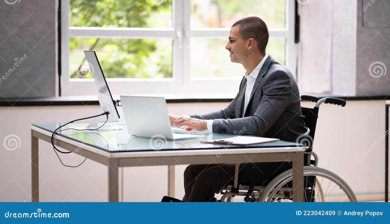 Handicapped Businessman Using Laptop Computer Stock Image - Image of ...