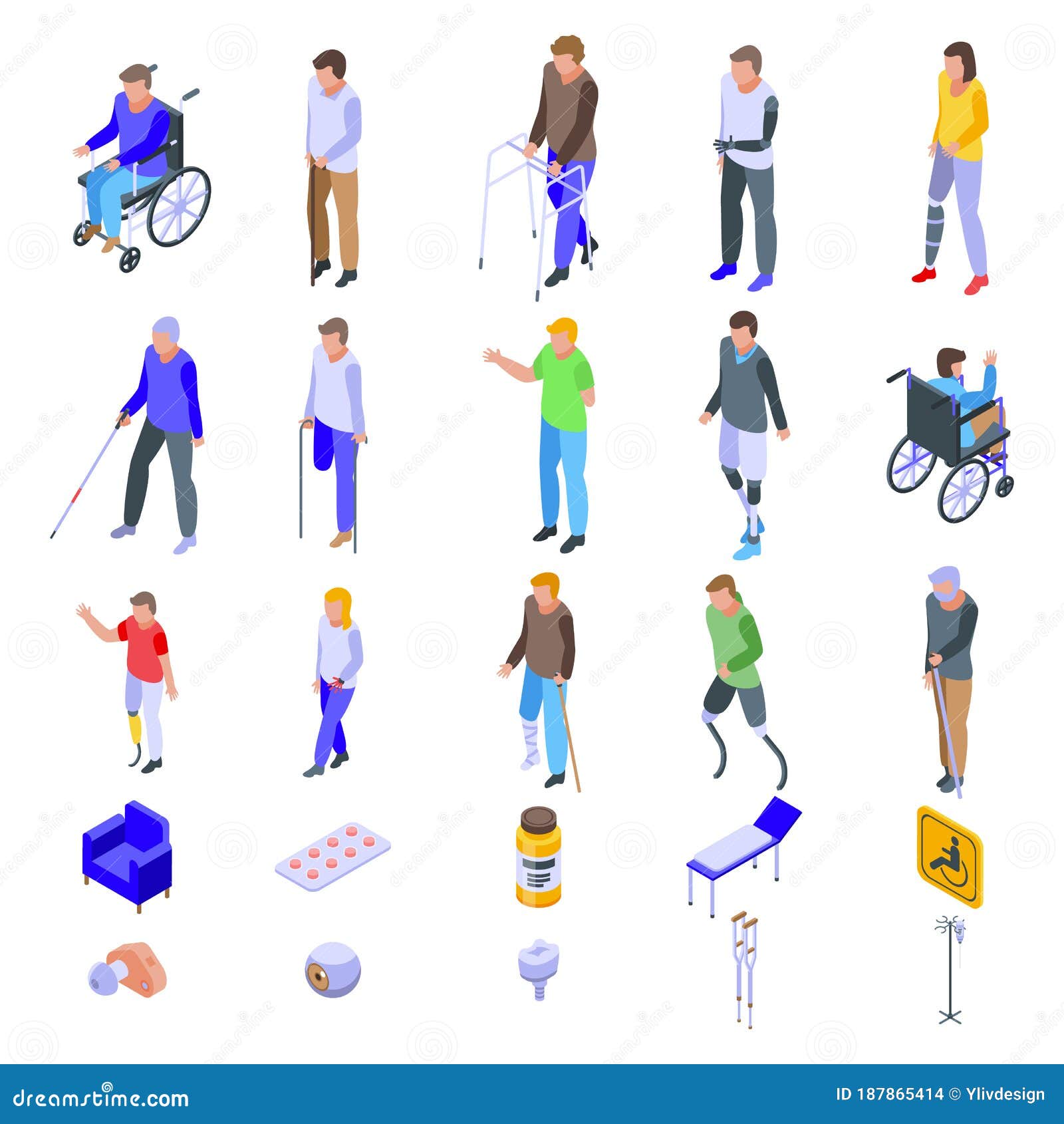 Handicapped Icons Set, Isometric Style Stock Vector - Illustration of ...