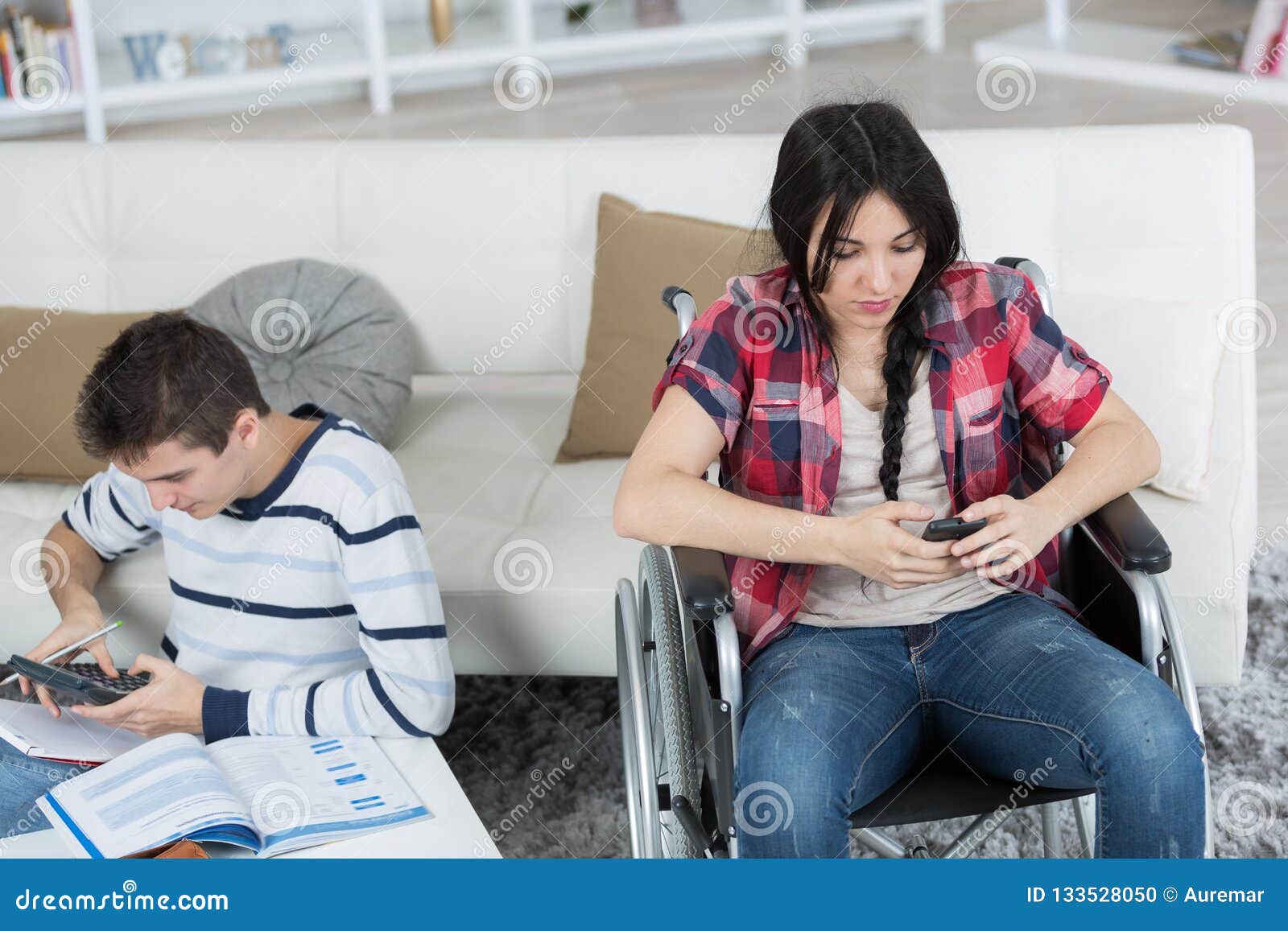 Handicapped Person at Work with Smartphone Stock Photo - Image of ...
