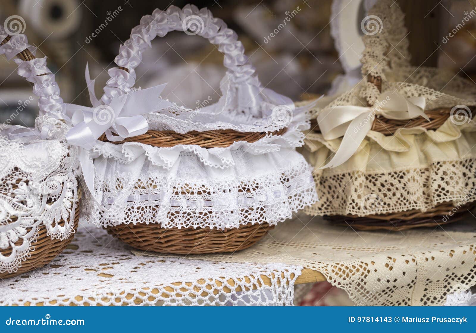 Handicraft Market Stall with Wicker Baskets. Handmade Objects in Stock ...