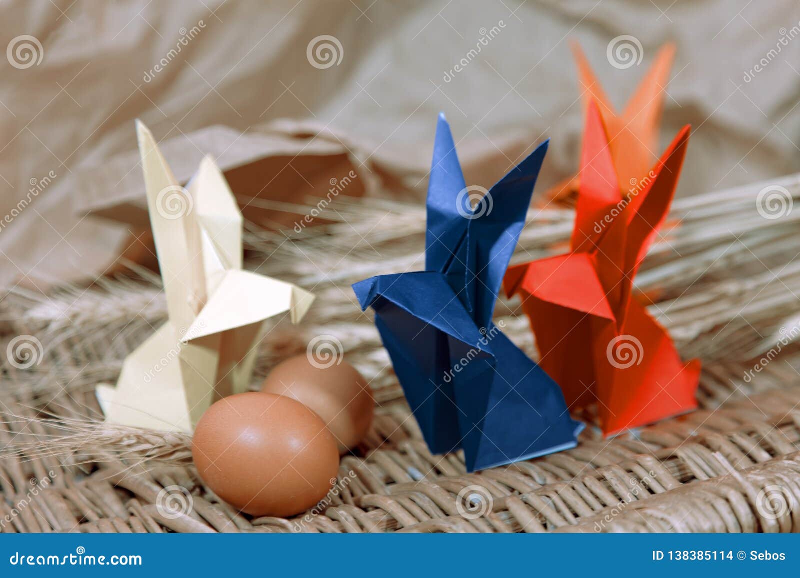 Handicraft Origami Rabbits from Paper. Easter Bunnies Stock Photo ...