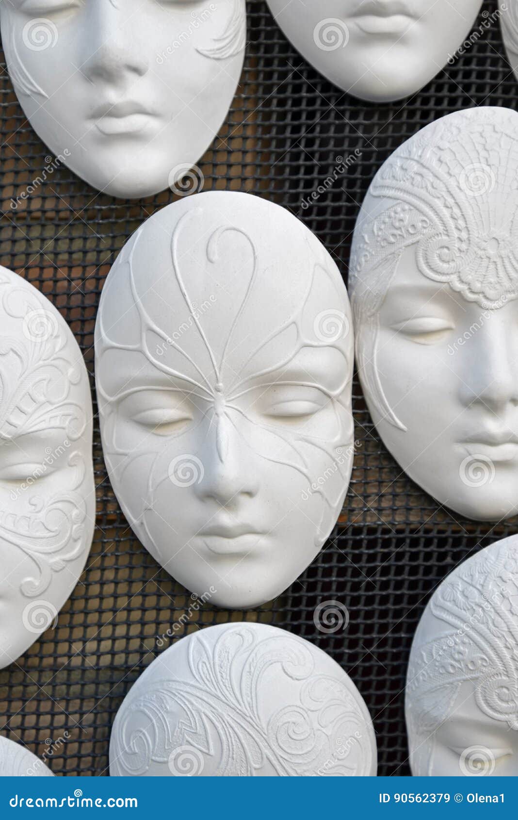 Handicraft plaster masks stock image. Image of front - 90562379