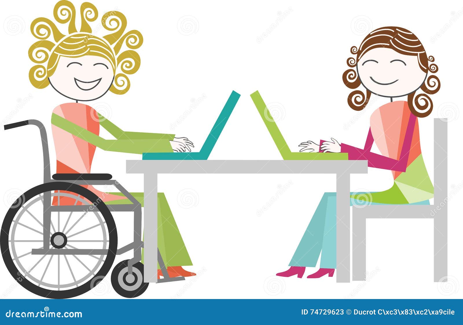 Handikapp och arbete vektor illustrationer. Illustration av skola ...