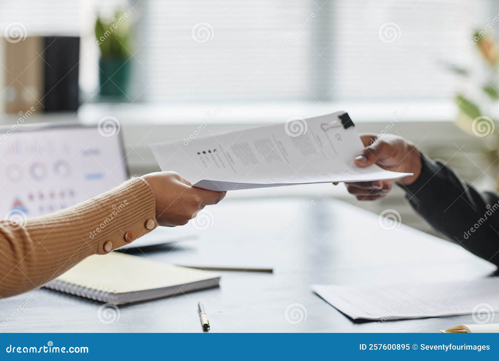 Handing Cv in Job Interview Stock Image - Image of black, agreement ...