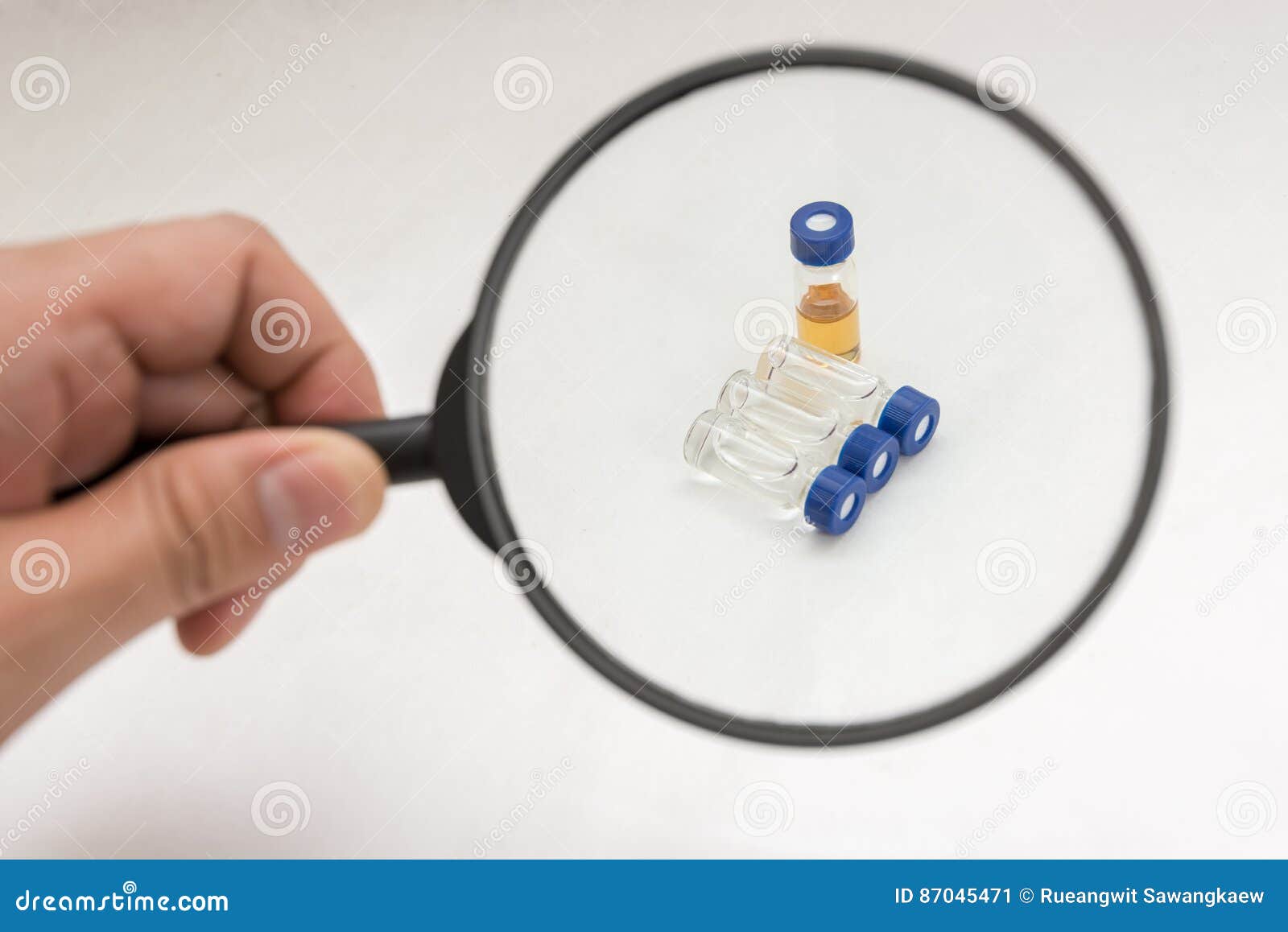 Handing Magnify Glass on Sample Vial Stock Image - Image of experiment ...