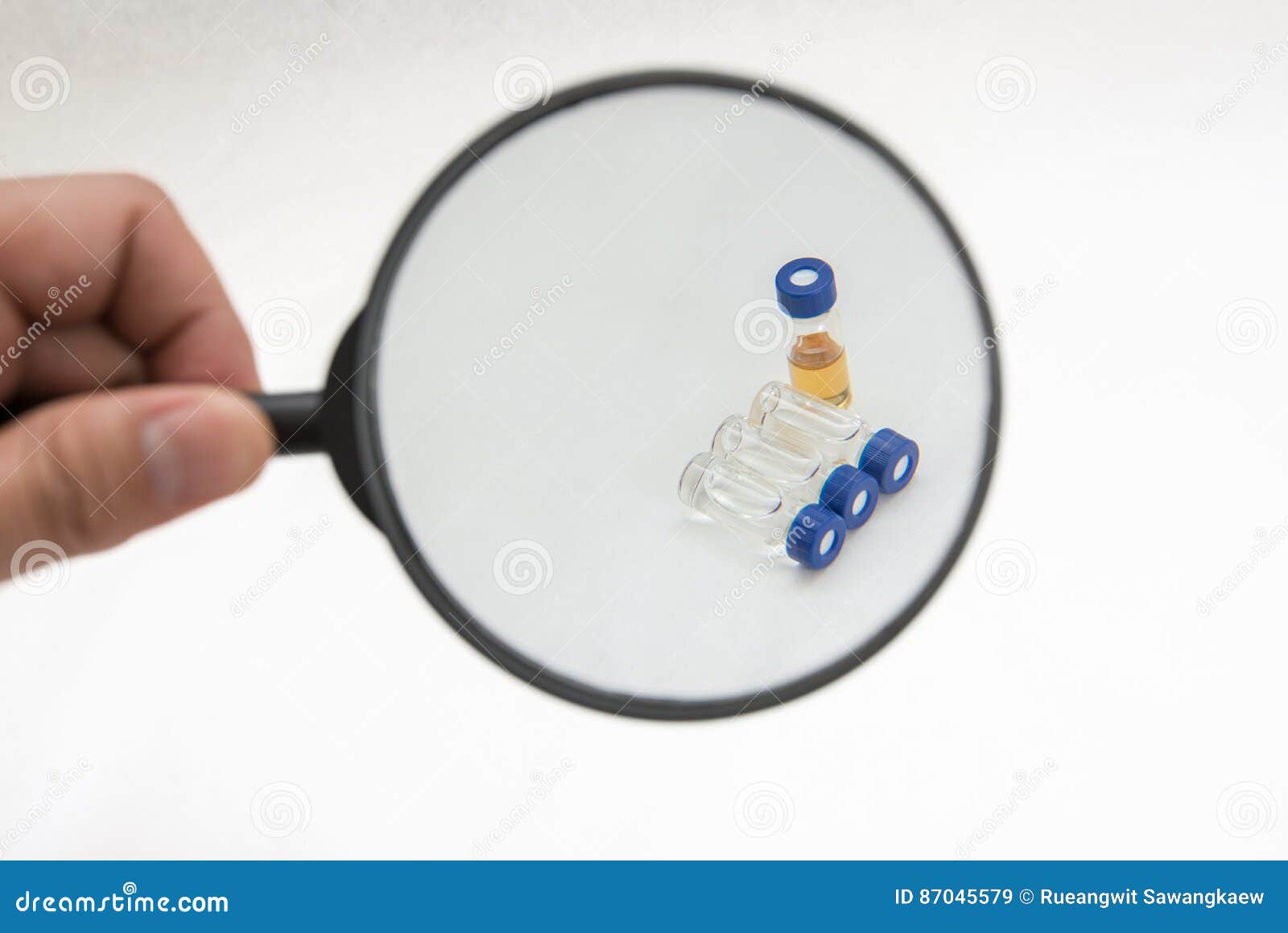 Handing Magnify Glass on Sample Vial Stock Image - Image of medicine ...