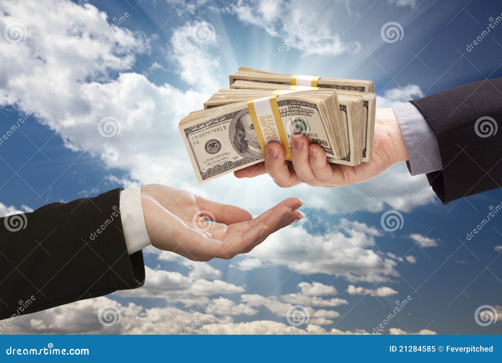 Handing Over Cash with Dramatic Clouds and Sky Stock Image - Image of ...