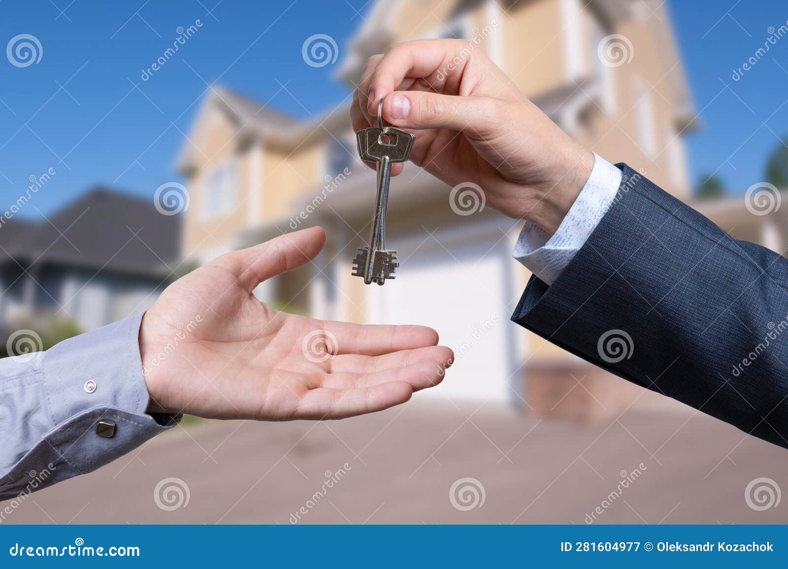 Handing Over the New House Keys with Home in the Background. Stock ...