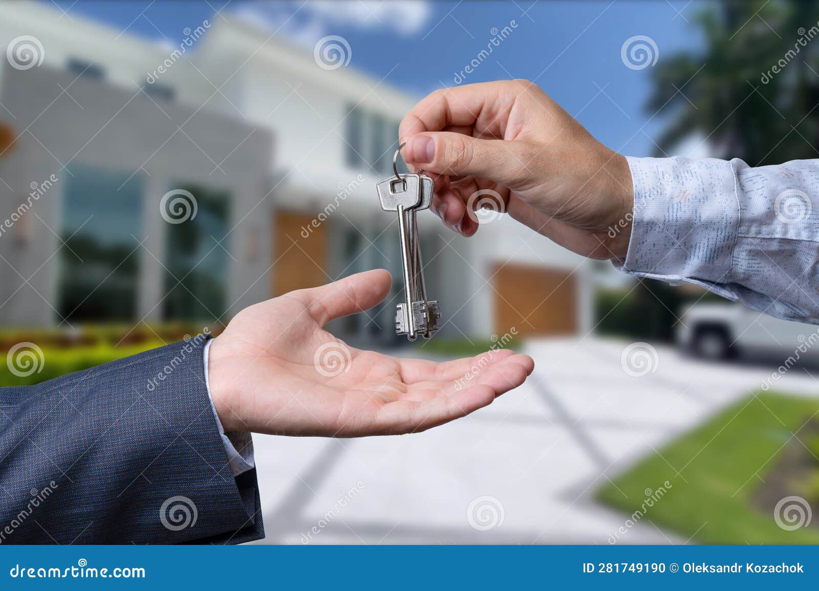 Handing Over the New House Keys with Home in the Background. Stock ...