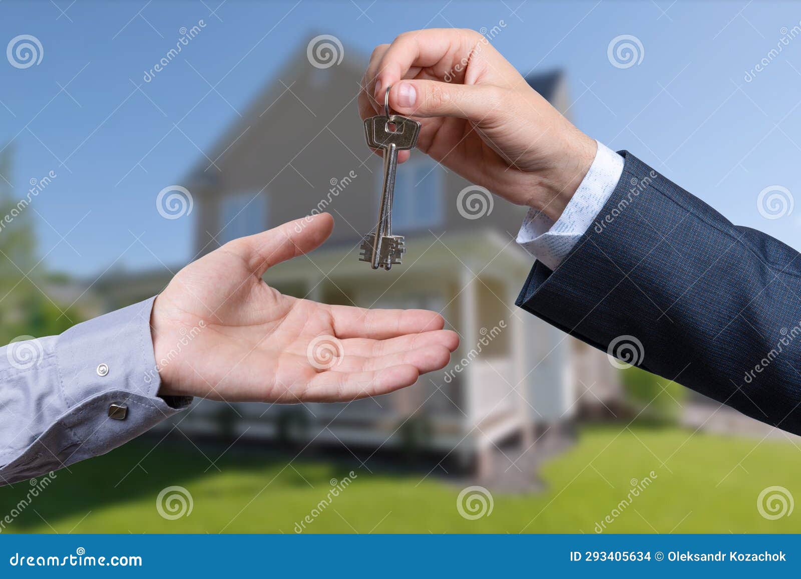Handing Over the New House Keys with Home in the Background. Stock ...
