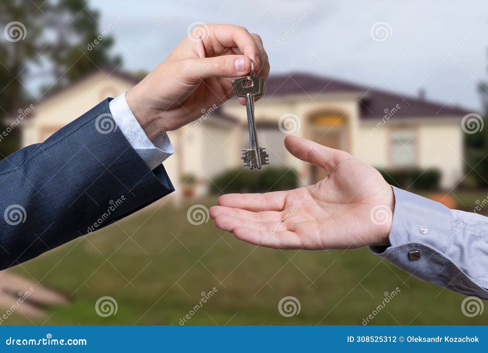 Handing Over the New House Keys with Home in the Background. Stock ...