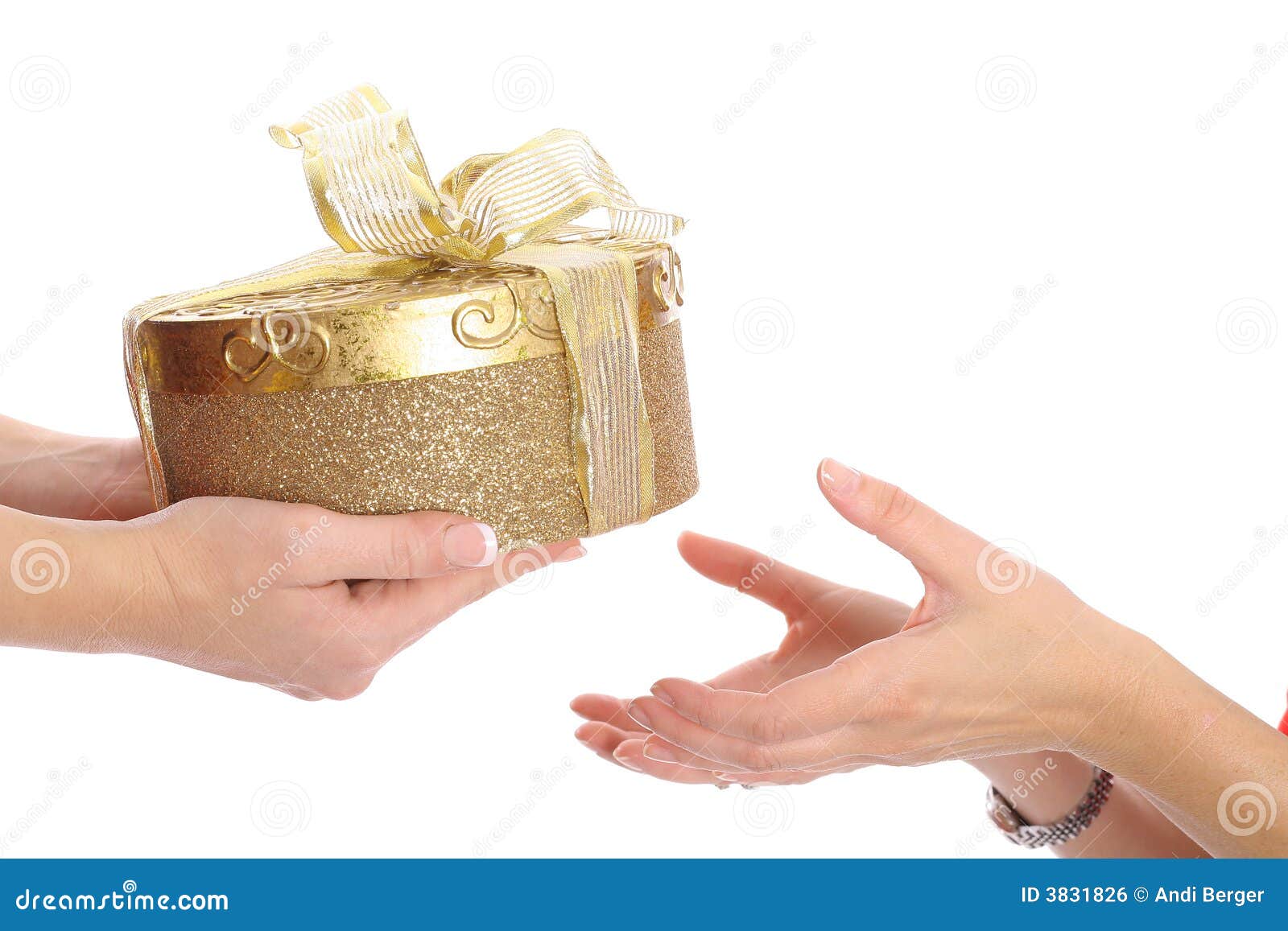 Handing a present stock photo. Image of beautiful, gold - 3831826