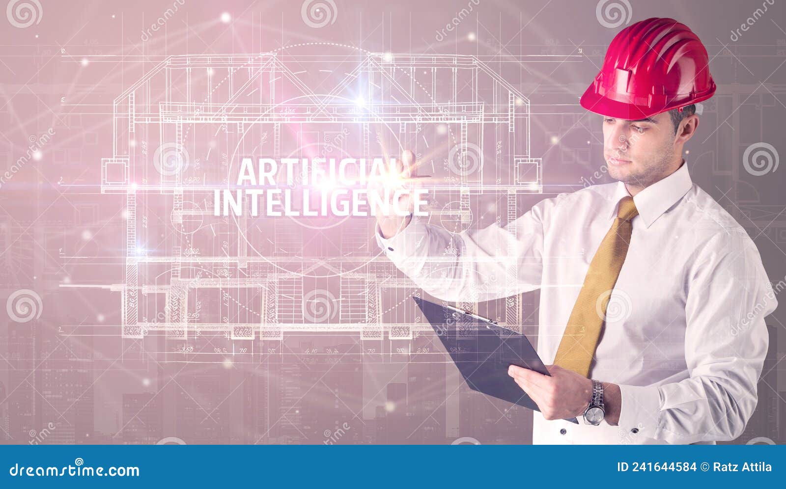 Handlangse Architect Tekening Met Helm Stock Foto - Image of creatief ...