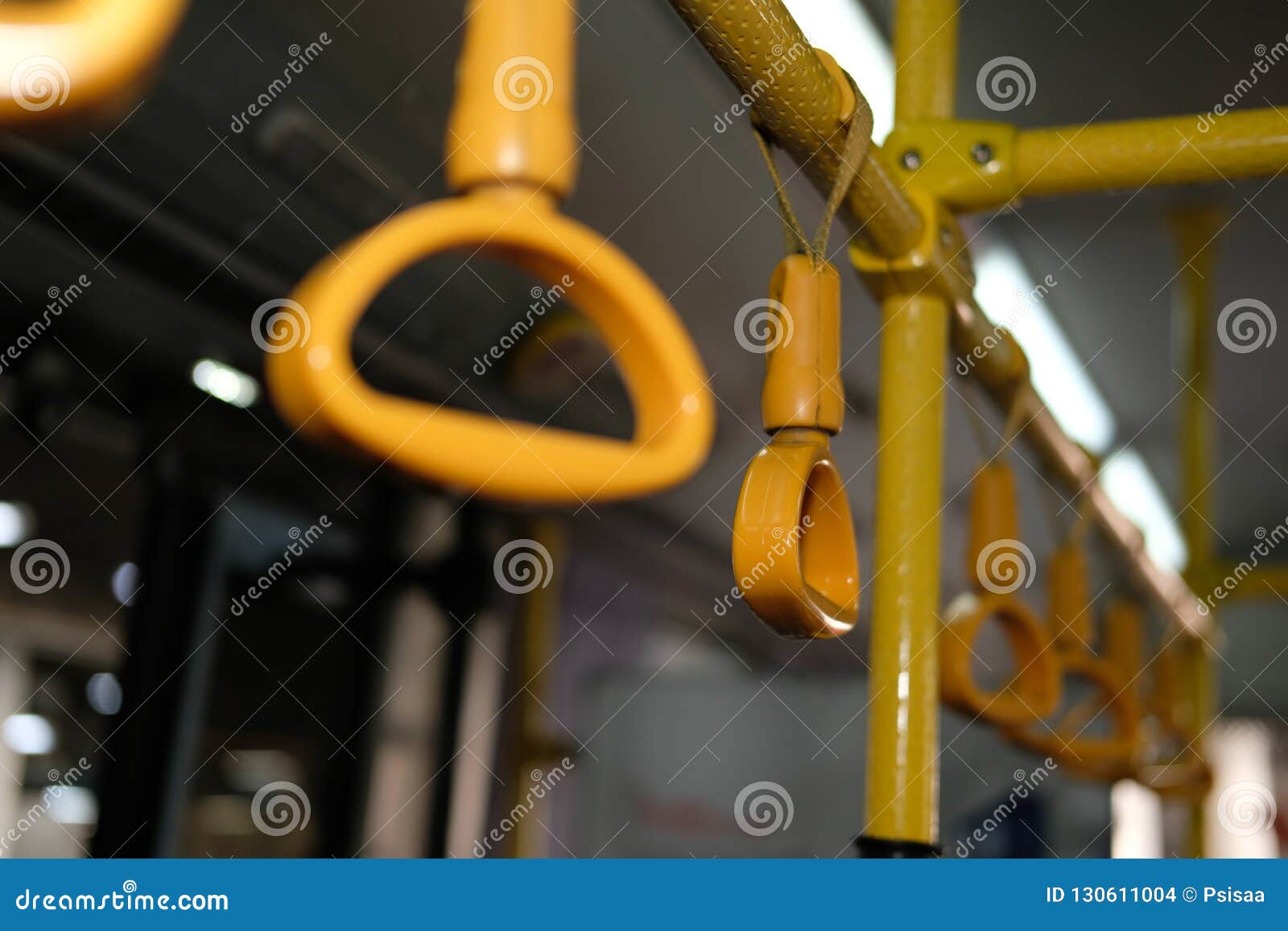 Handle on Commuter Bus at Night. Public Transport Stock Photo - Image ...