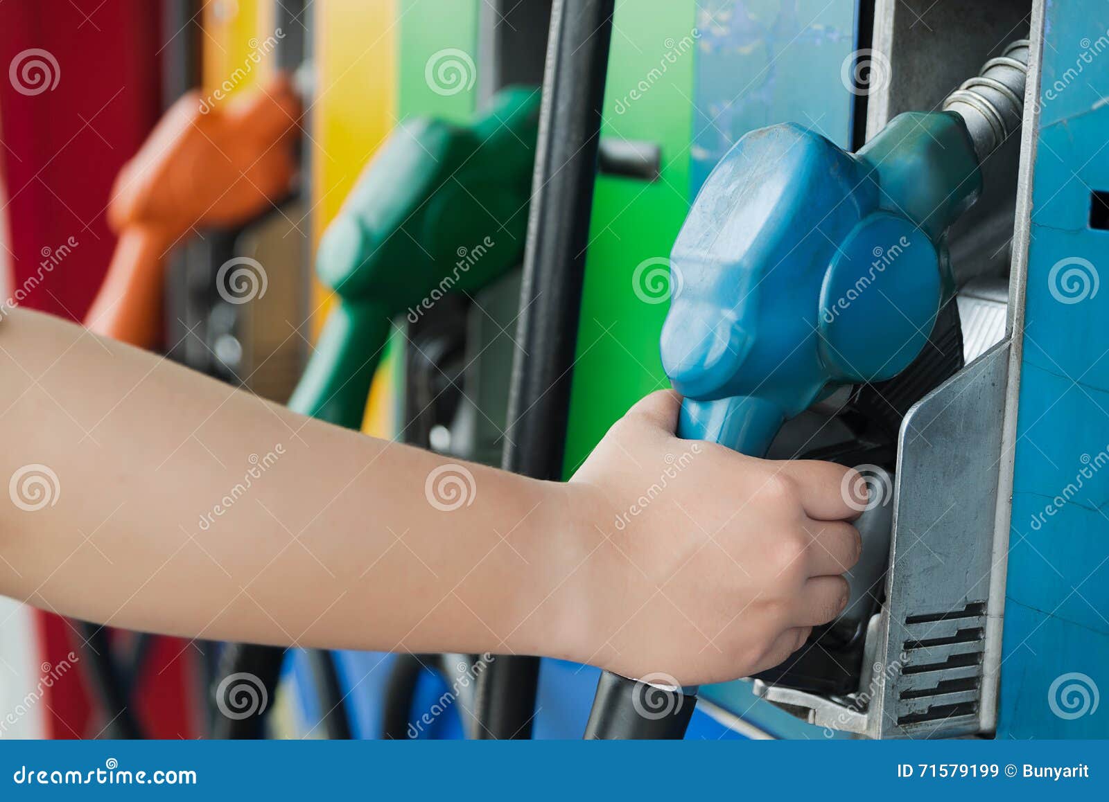 Handle Gasoline Dispensing Facilities Fueling Vehicles. Stock Image ...