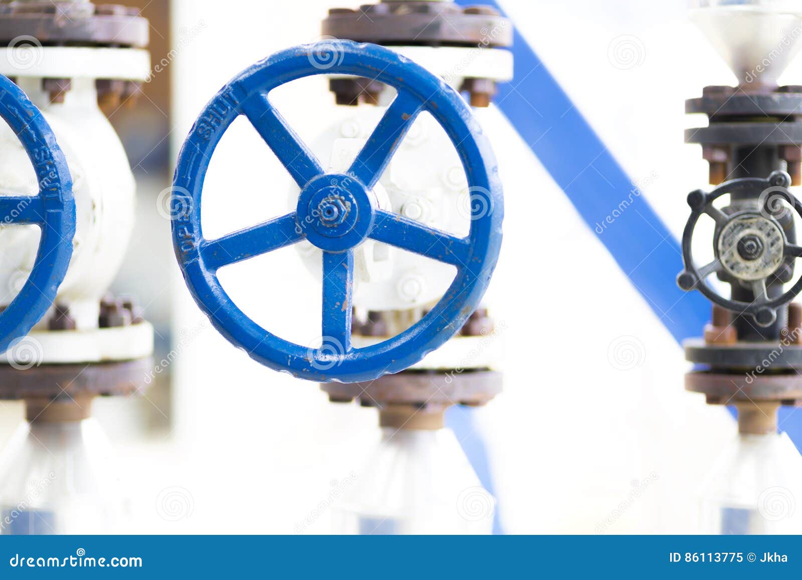 Red Handle Gate Valve With Steel Pipe On Gas Compressor Station Stock ...