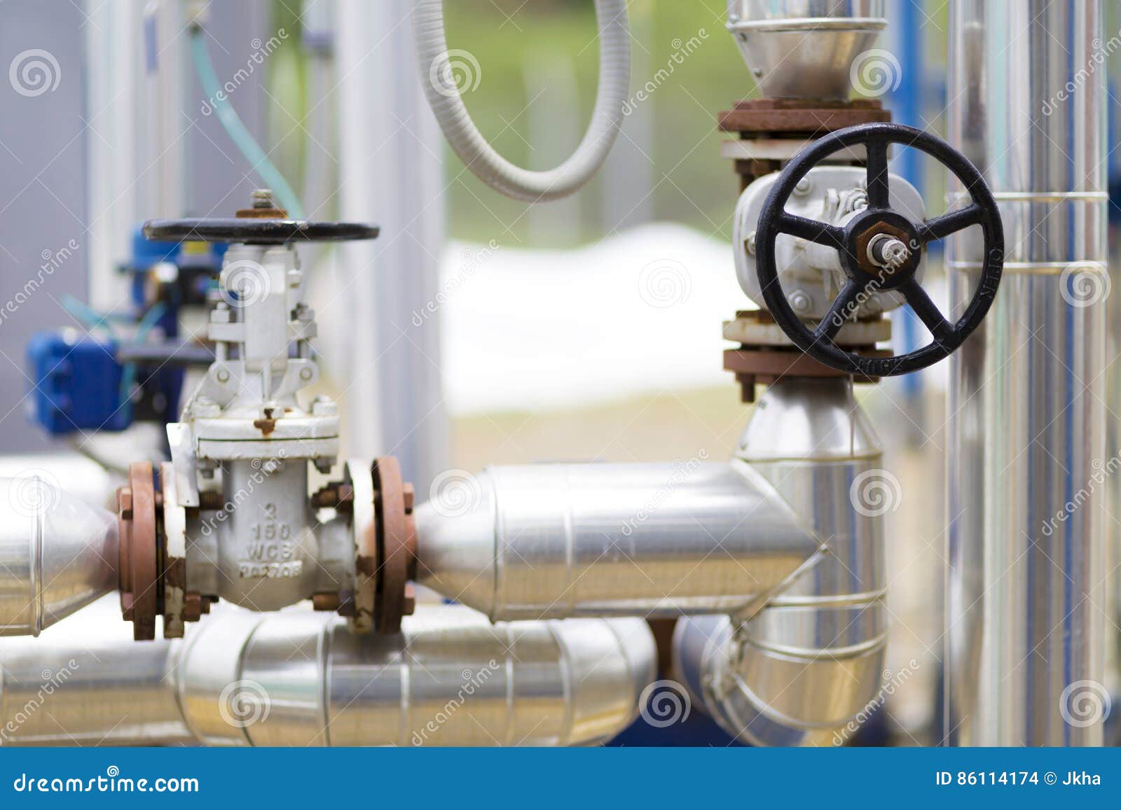 Red Handle Gate Valve With Steel Pipe On Gas Compressor Station Stock ...