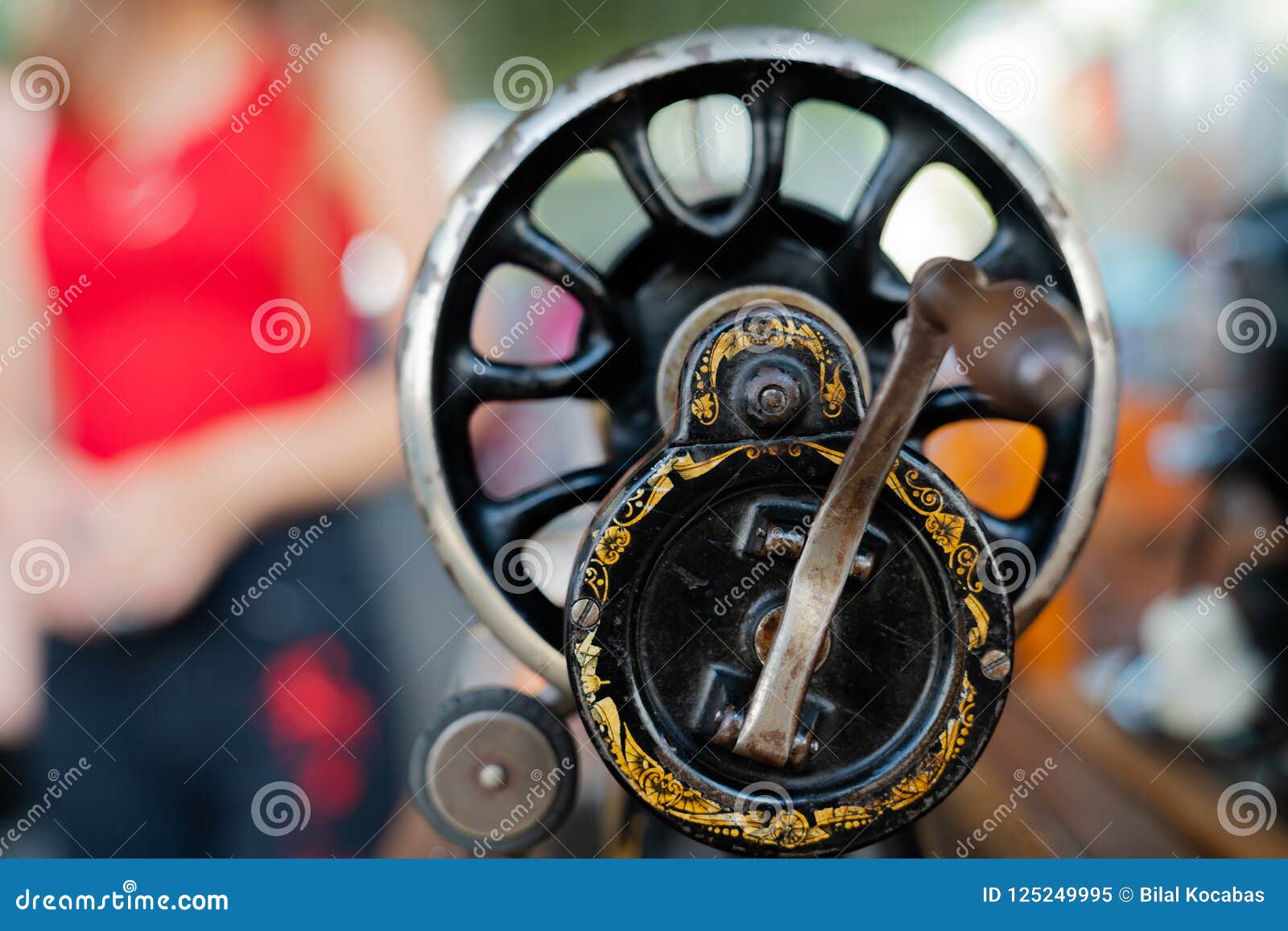 Handle, Hand Drive and Flywheel of an Antique Sewing Machine Stock ...