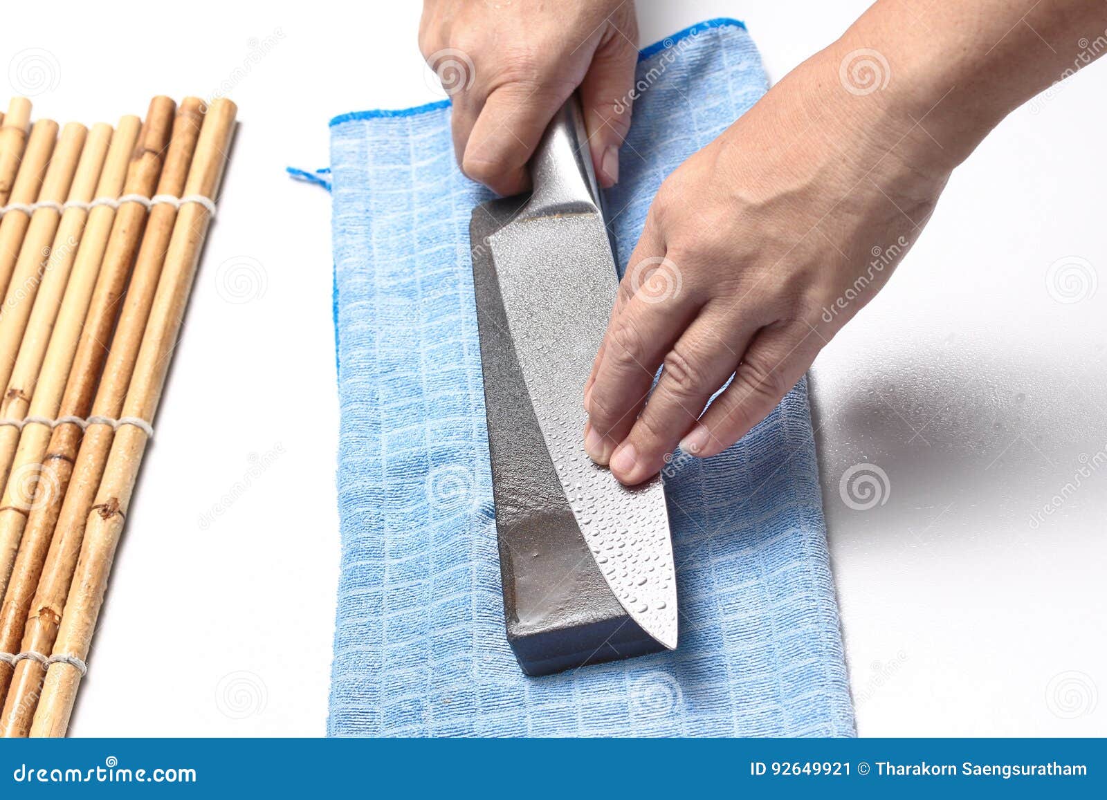 Handle the Knife To Make a Sharp Knife with a Whetstone. Stock Image ...