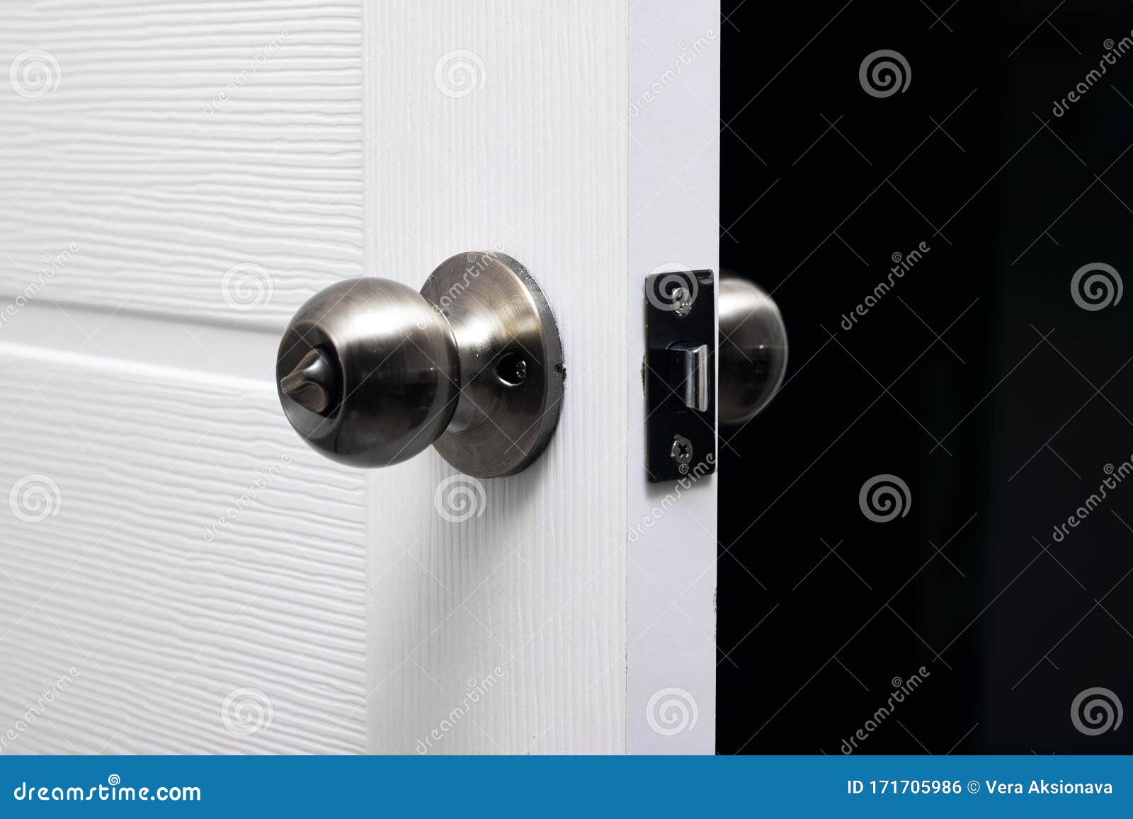 The Handle on the Open White Door Stock Photo - Image of wall, interior ...