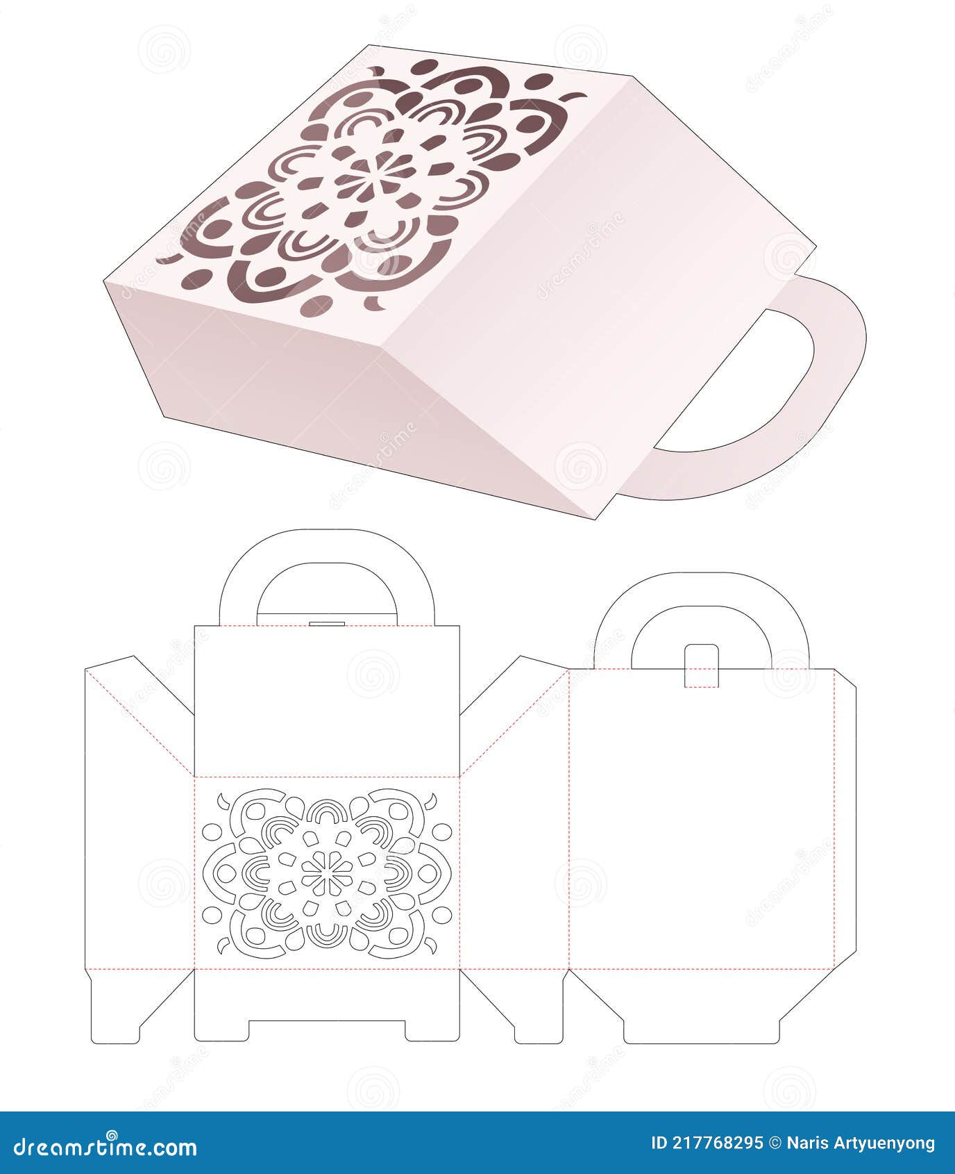 Handle Packaging Bag with Mandala Stencil Die Cut Template Stock Vector ...